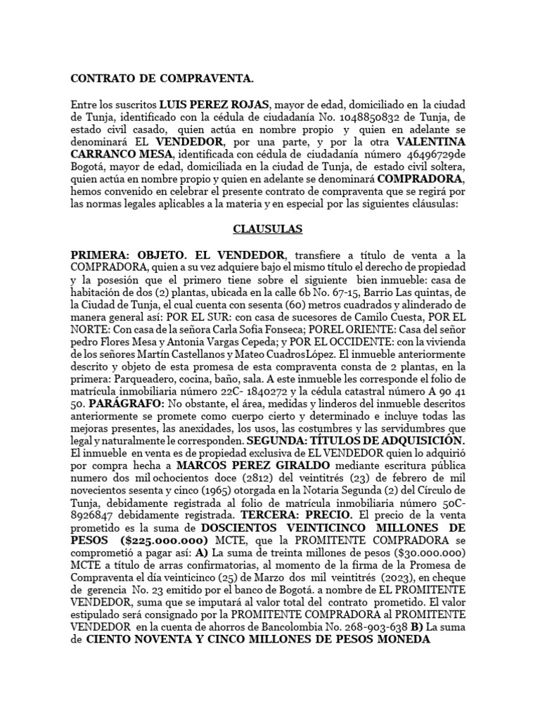 CONTRATO DE COMPRAVENTA NACIONAL DERECHO. | PDF | Derecho privado | Consentimiento