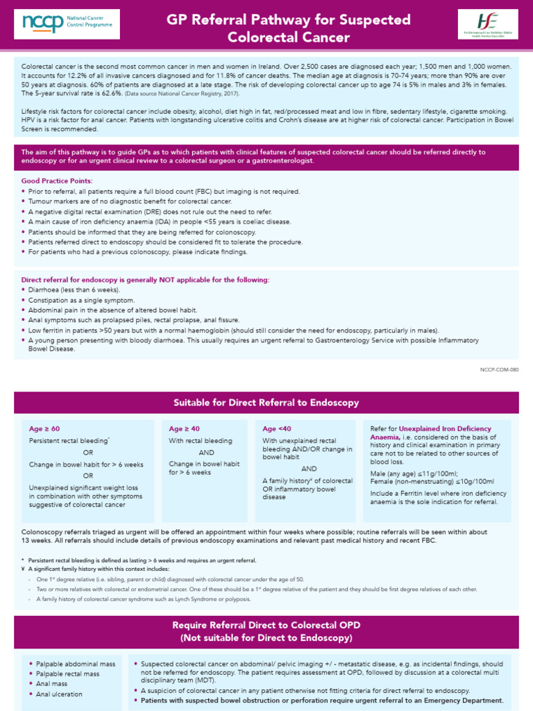 GP Referral Pathway For Suspected Colorectal Cancer | PDF | Colorectal ...
