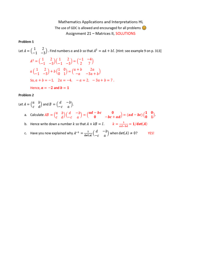 Assignment 21 - Matrices II, SOLUTIONS | PDF | Eigenvalues And Eigenvectors | Matrix (Mathematics)