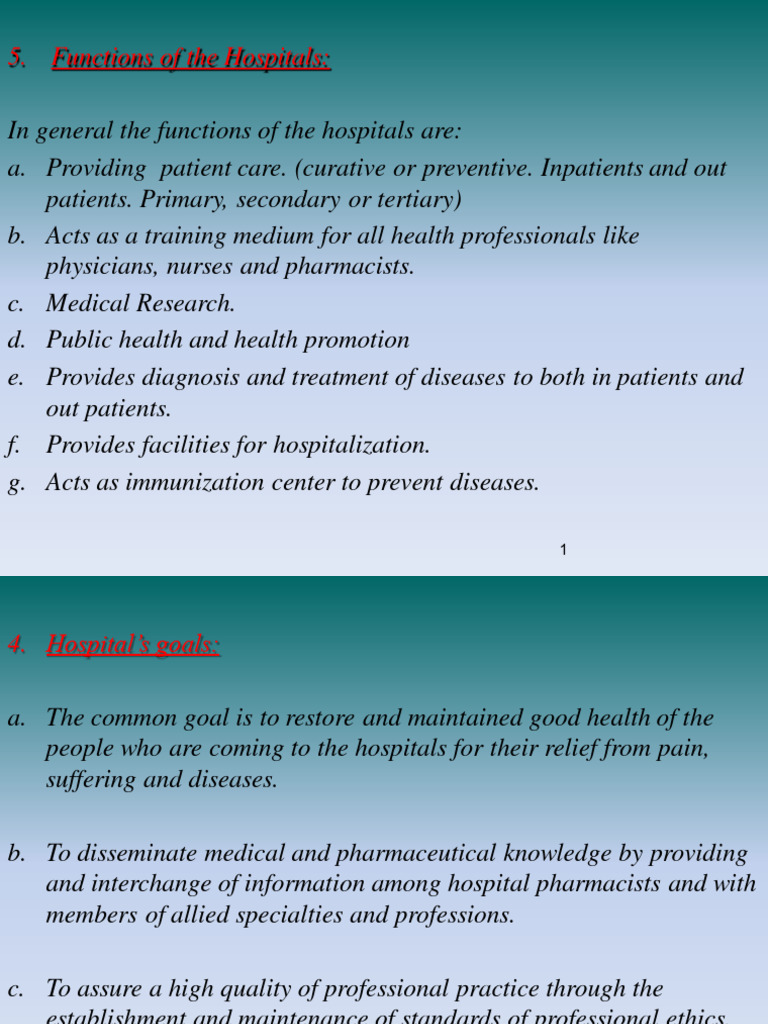 Functions of The Hospitals | PDF | Pharmacy | Medicine