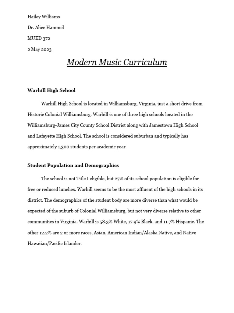 Curriculum Project Written Portion - Hailey Williams | PDF | Guitars | Songwriter