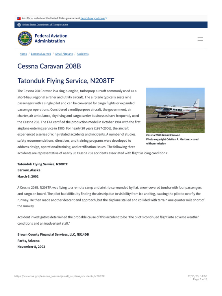 Cessna Caravan 208B - Federal Aviation Administration | PDF | Flight ...