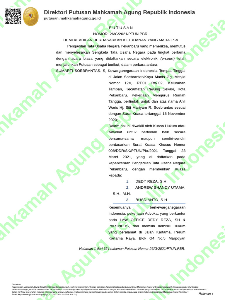 Putusan PTUN Pekanbaru 2021 | PDF