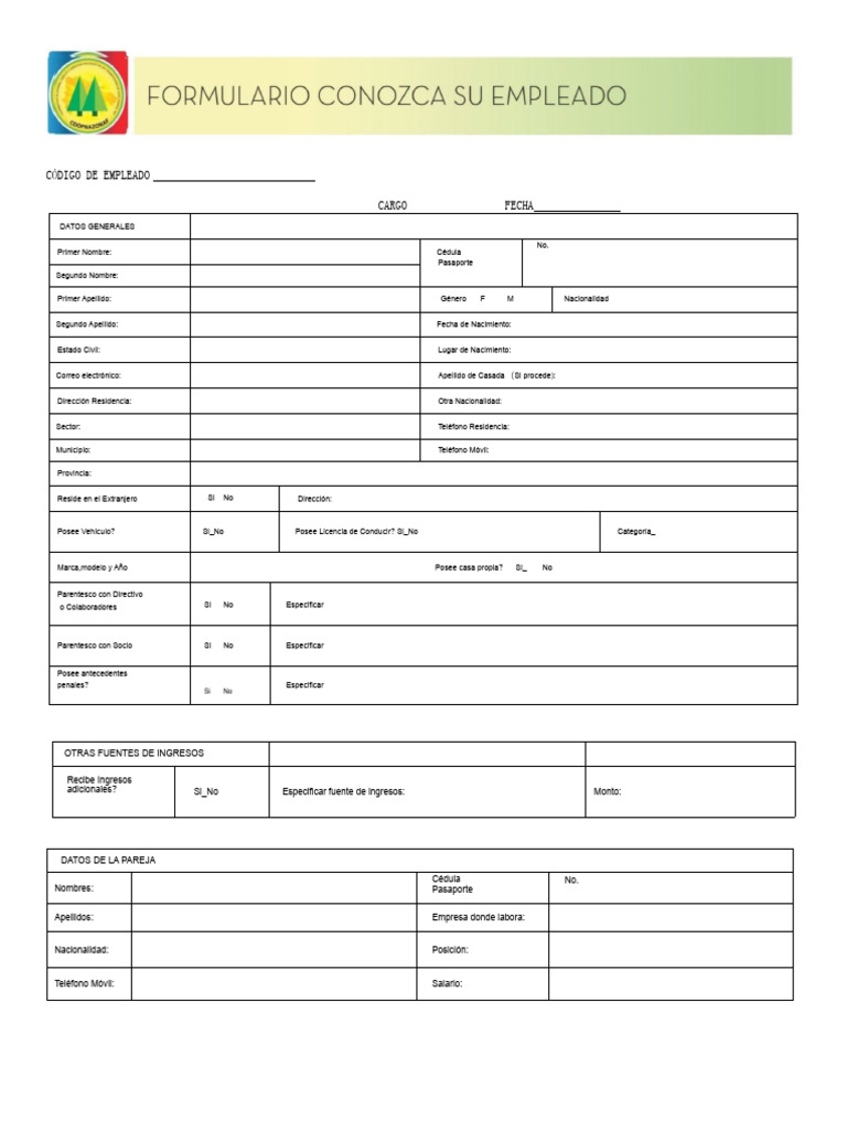 Formulario de Registro de Empleado | PDF | Teléfonos móviles | Parentesco
