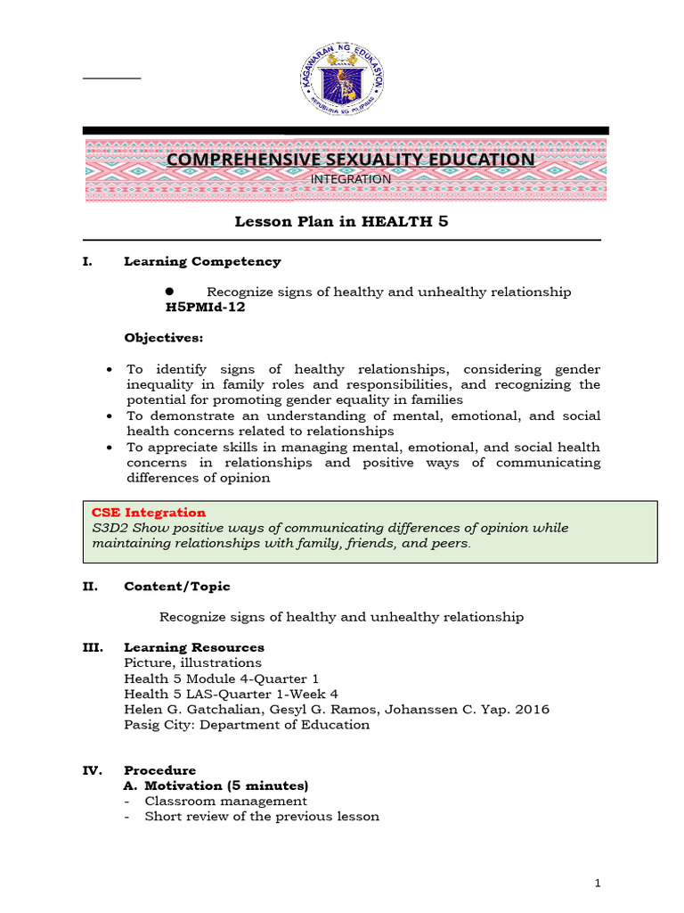 Enhanced Lesson Exemplar in Health 5 | PDF | Communication | Learning