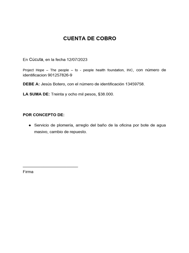 Modelo de Cuenta de Cobro | PDF