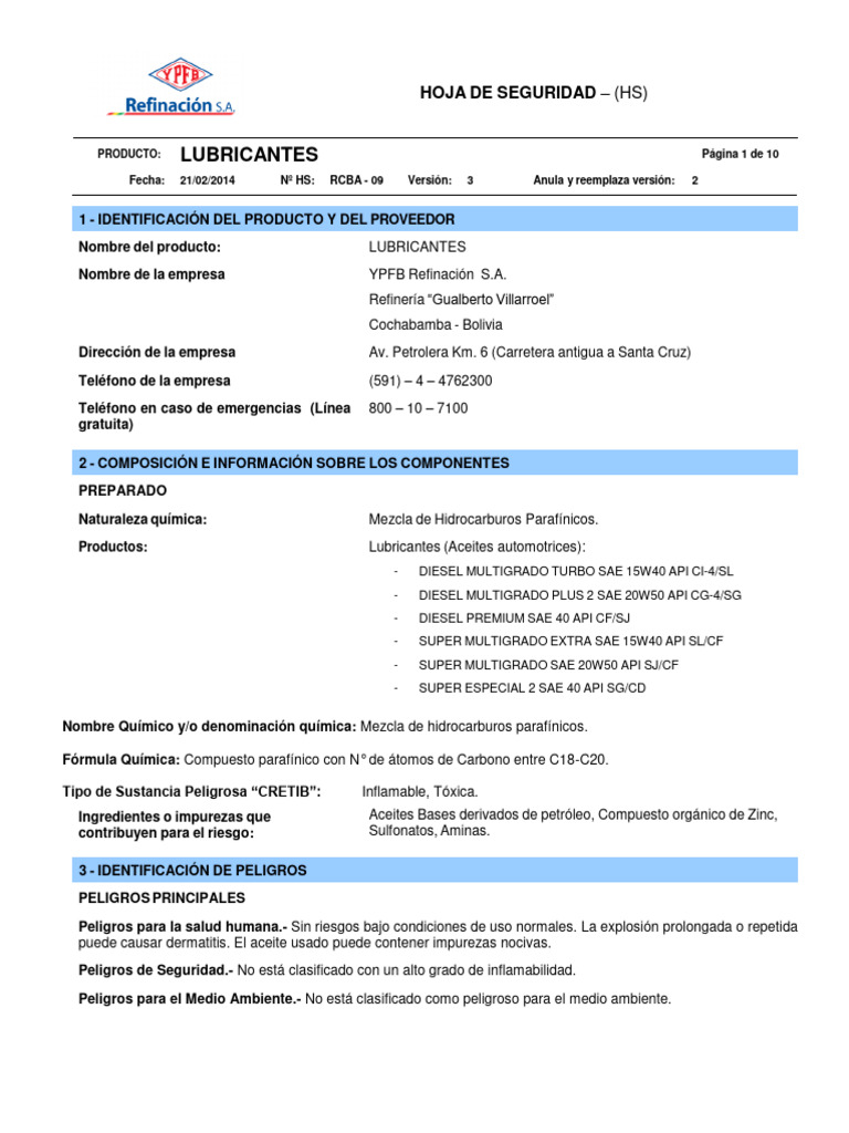 Seguridad en el uso de lubricantes | PDF | Agua | Combustión