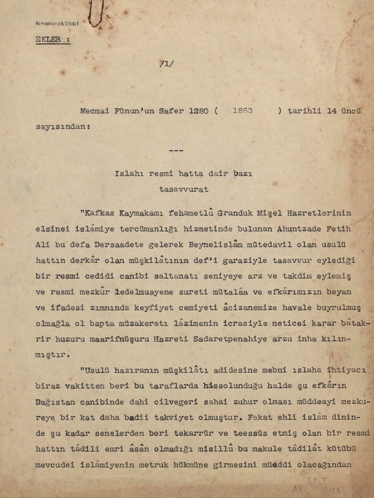 Mecmua-I Fünun'un Safer 1280 (1863) Tarihli 14. Sayısından Islahı Resmi Hatta Dair Bazı ...