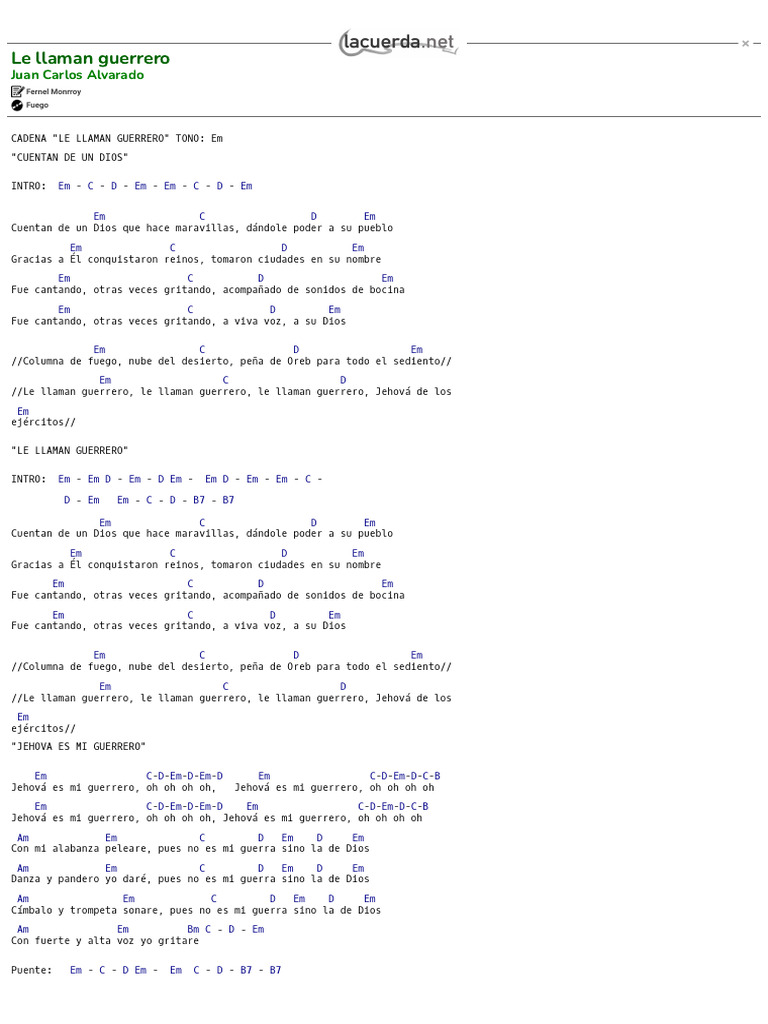 LE LLAMAN GUERRERO, Juan Carlos Alvarado - Acordes | PDF