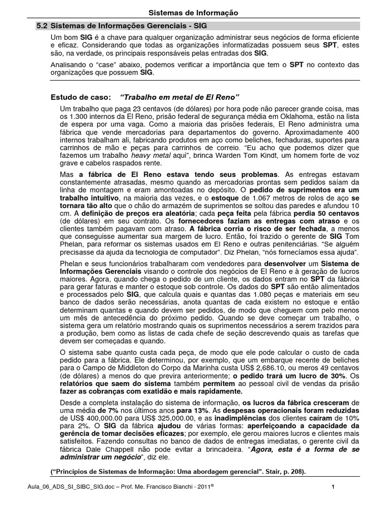 Aula 06 ADS SI SIBC SIG | PDF | Marketing | Sistema de informação