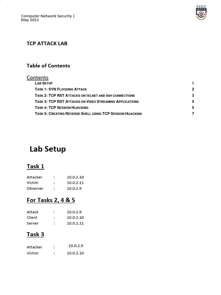 Manual-TCP Attack Lab | PDF | Transmission Control Protocol | Port (Computer Networking)