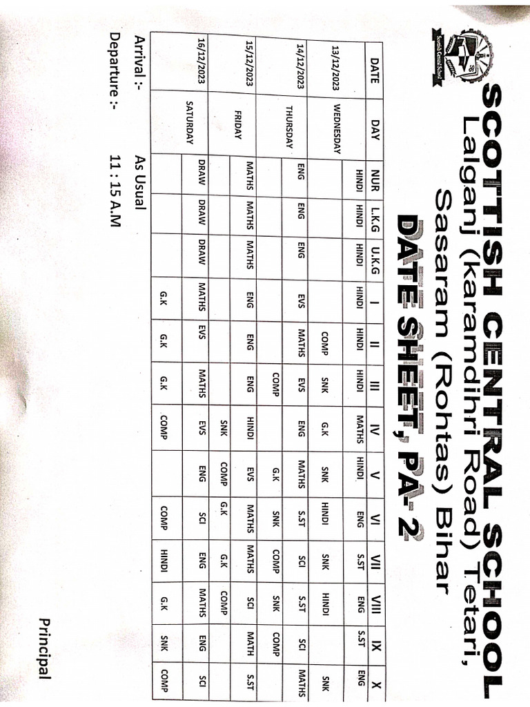 PA-II Date Sheet | PDF