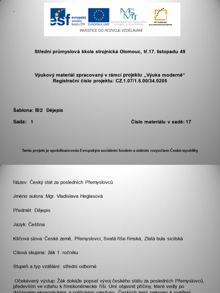 17 Cesky Stat Za Poslednich Premyslovcu Prezentace | PDF