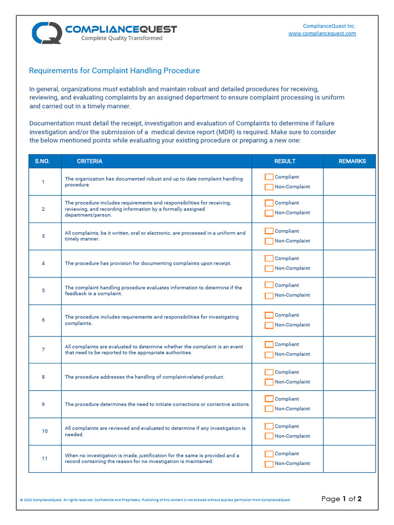 Complaint Handling Procedure Requirements | PDF | Medical Device ...