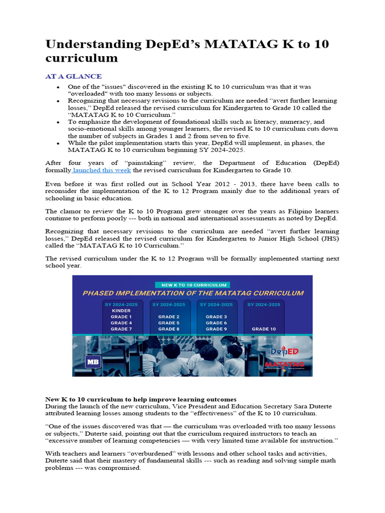 MATATAG | PDF | Curriculum | Learning