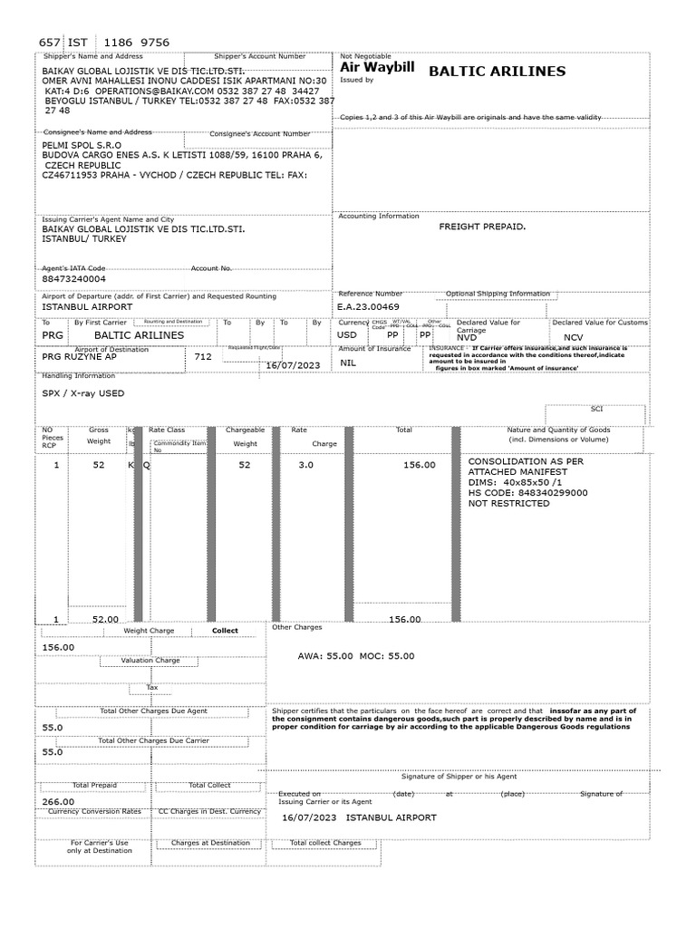 2261FINAL MAWB | PDF | Service Industries | Freight Transport