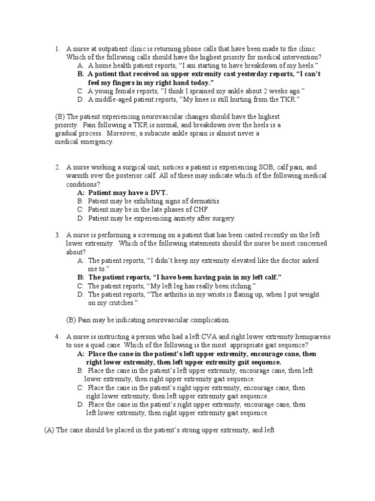 Ortho Sample Questions | PDF | Patient | Pain