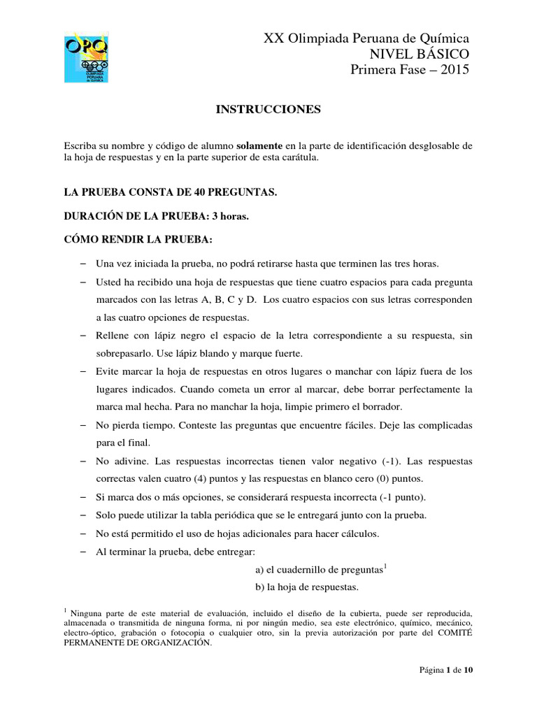 2015 OPQ Basico Fases 1 y 2 | PDF | Núcleo atómico | Moléculas