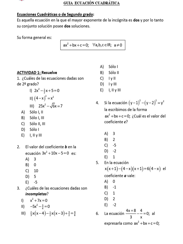 Ecuación Cuadrática Pdf Ecuaciones Ecuación Cuadrática