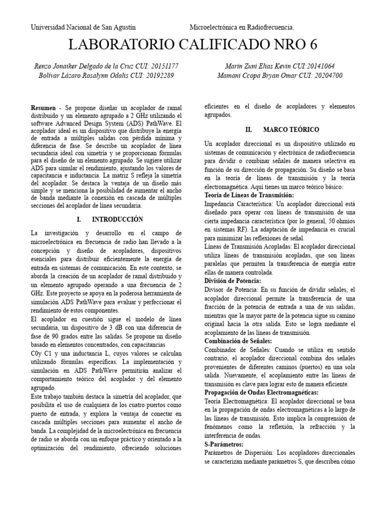 Lab 06 | PDF | Línea de transmisión | Ingeniería Informática