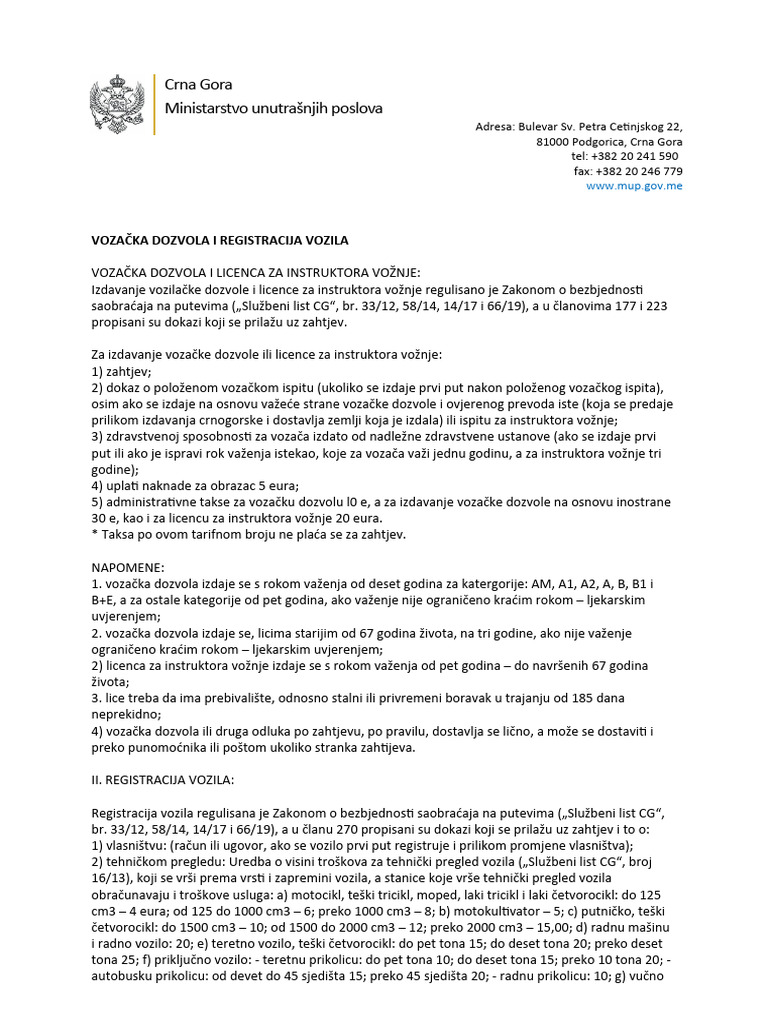 Vozacka Dozvola I Registracija Vozila | PDF