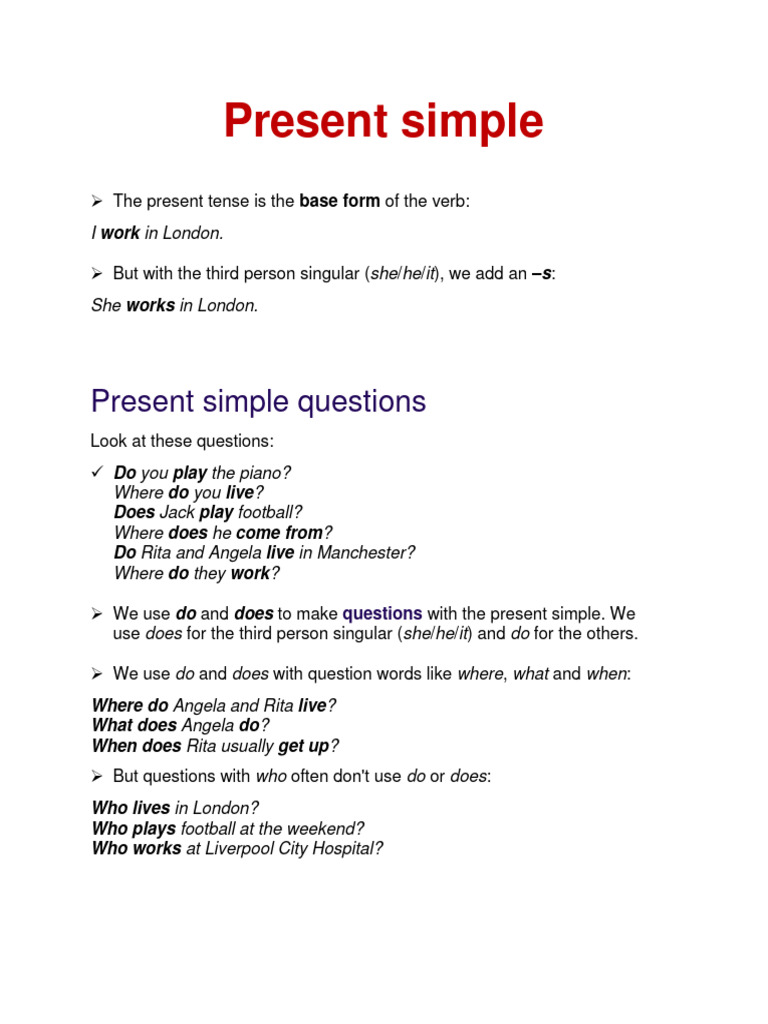 Present Simple | Download Free PDF | Subject (Grammar) | Verb