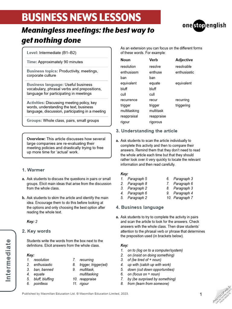 Meaninglesmeetings Teacherpdf | PDF | Language Mechanics | Linguistics