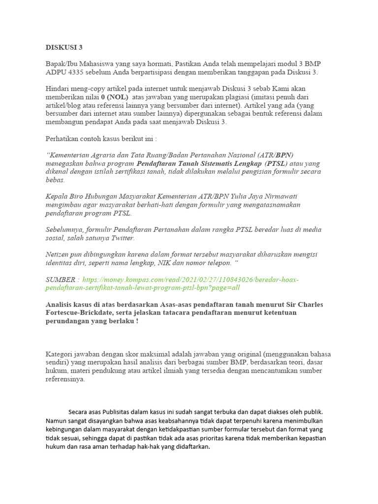 Diskusi 3 Adm. Pertanahan | PDF | Hukum