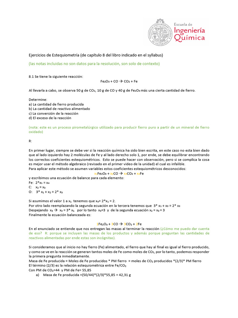 Ejercicio Resueltos de Capítulo 8 | PDF | Estequiometría | Química