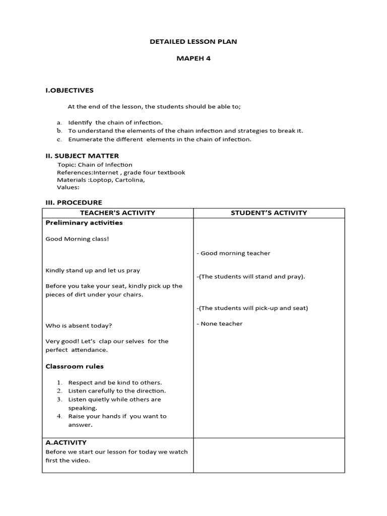 Mapeh Lesson Plan Chain | PDF | Infection | Pathogen
