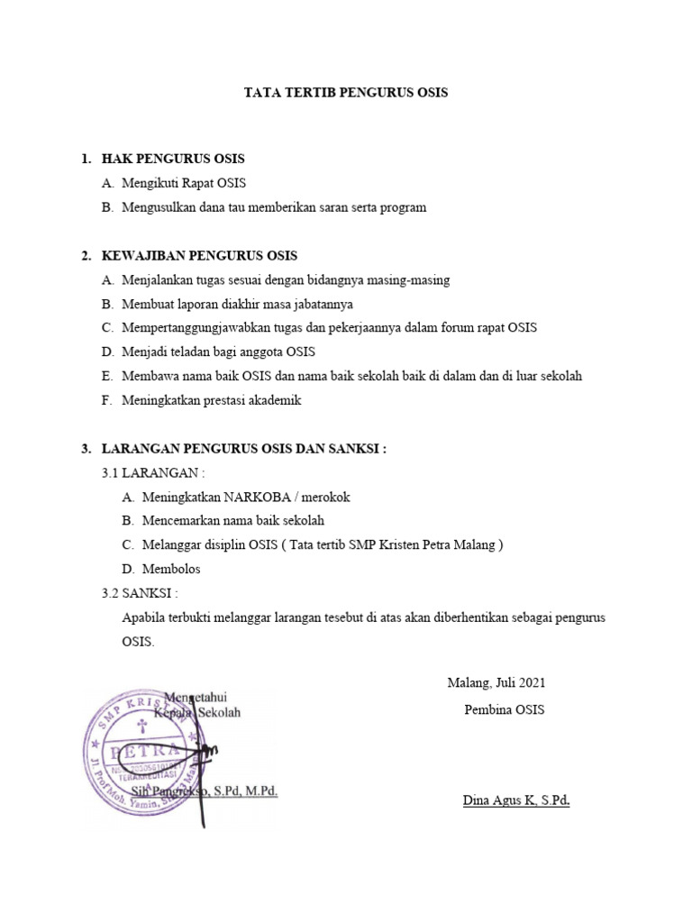 Tata Tertib Pengurus Osis | PDF