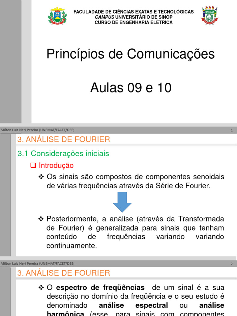 AULAS 9 E 10 - Analise de Fourier | Download grátis PDF | Transformada de Fourier | Espectro