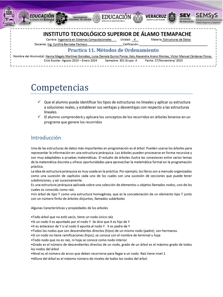 Practica 11 Metodos De Ordenamiento Descargar Gratis Pdf Algoritmos Y Estructuras De Datos