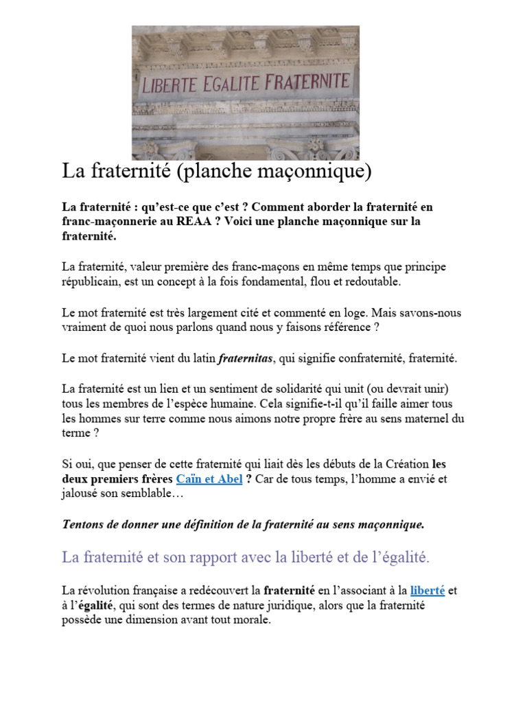 Définition de la Fraternité Maçonnique | PDF | Franc-maçonnerie | Liberté