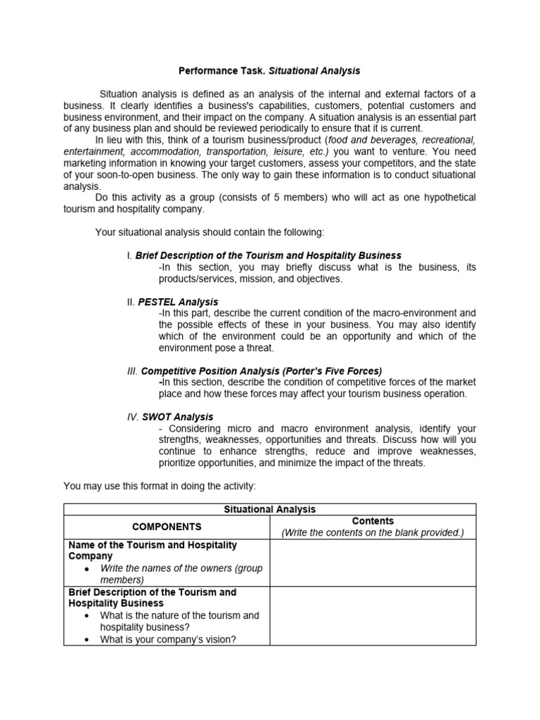 Tourism Business Situational Analysis Guide | PDF | Swot Analysis ...