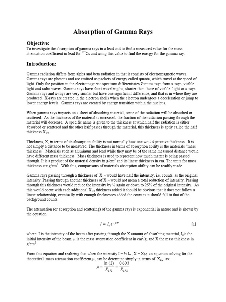 Lab Absorption of Gamma Rays | PDF | Electromagnetic Radiation | Gamma Ray