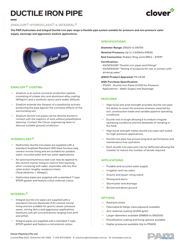Ductile Iron Pipe Data Sheet | PDF | Pipe (Fluid Conveyance) | Applied ...