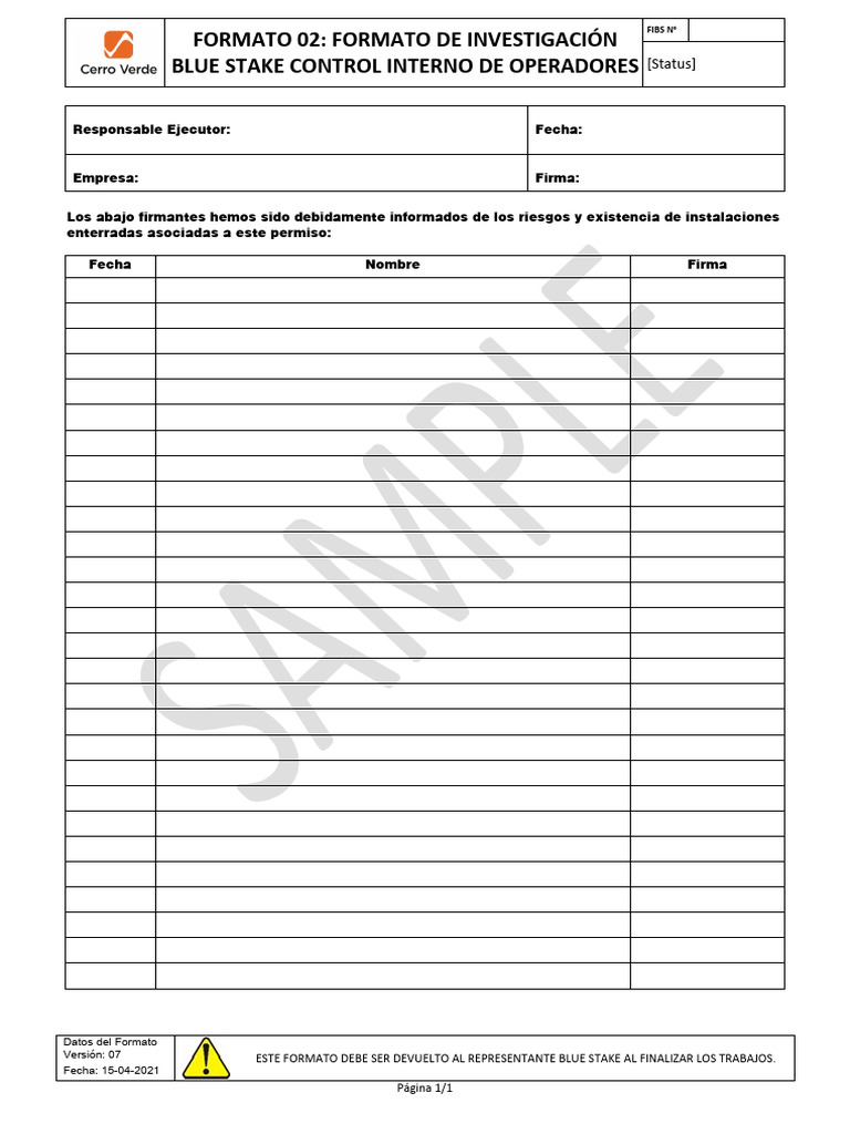 Formato #02 Investigación Blue Stake Control Interno de Operadores - v ...