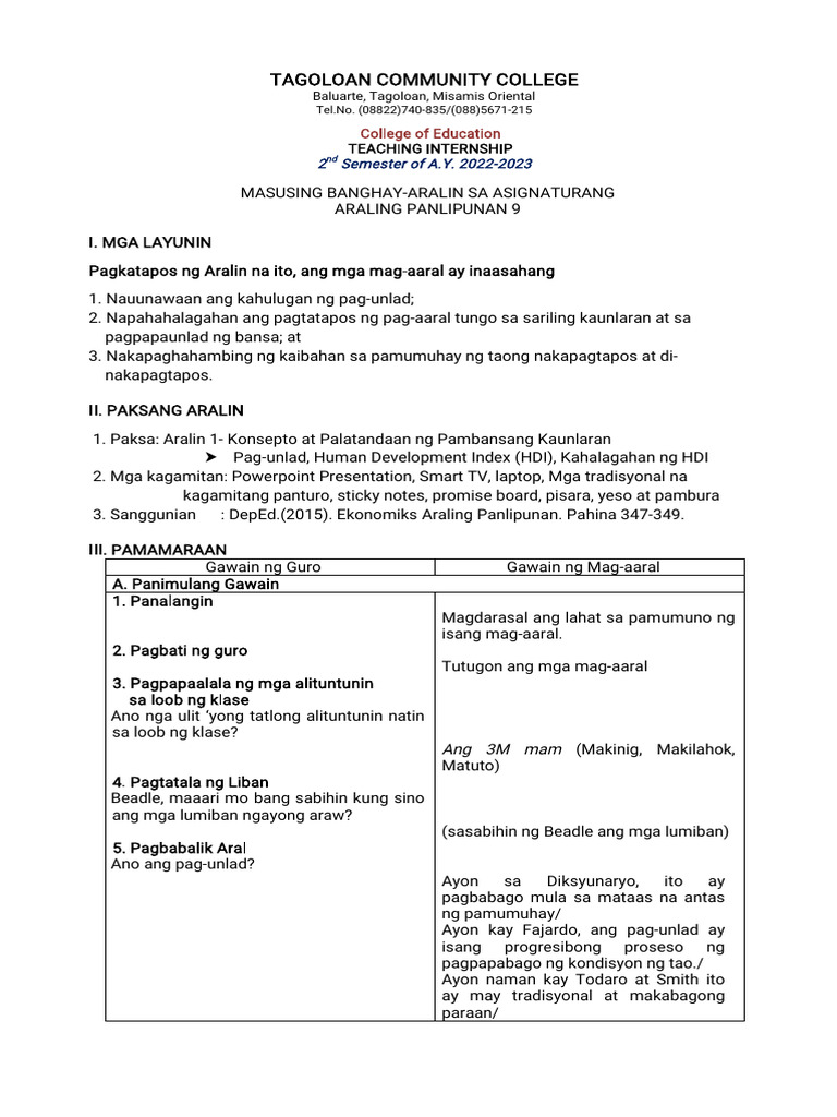 Banghay Aralin 9-Konsepto at Palatandaan ng Pambansang Kaunlaran | PDF Banghay Aralin 9-Konsepto at Palatandaan ng Pambansang Kaunlaran | PDF