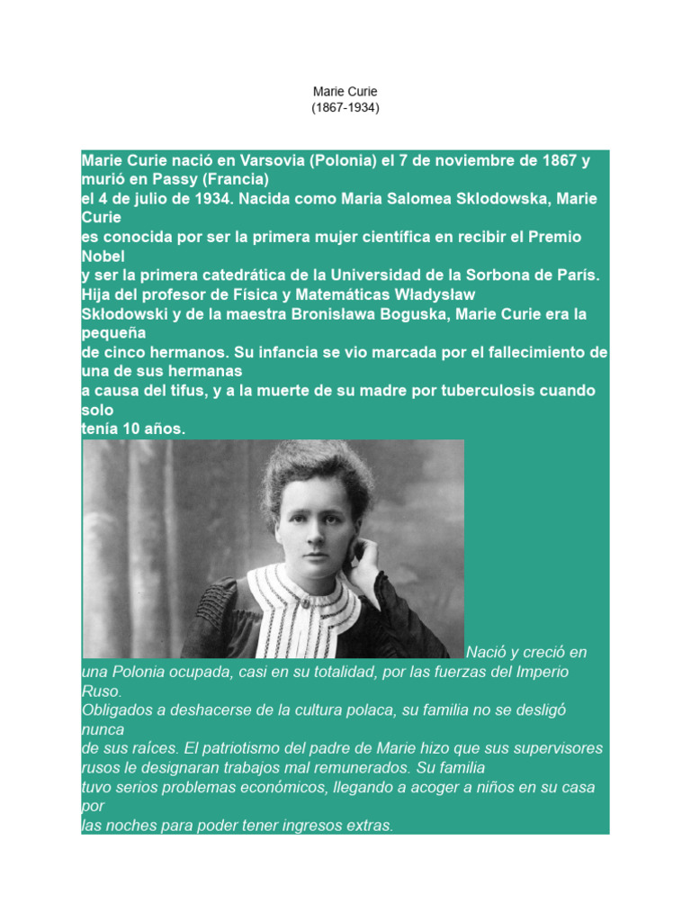 Maria Curie | PDF | Marie Curie