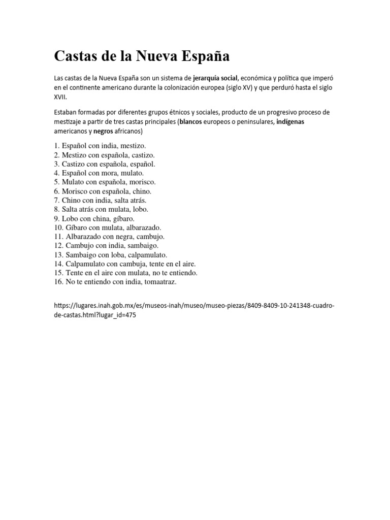 Sistema de Castas en Nueva España | PDF