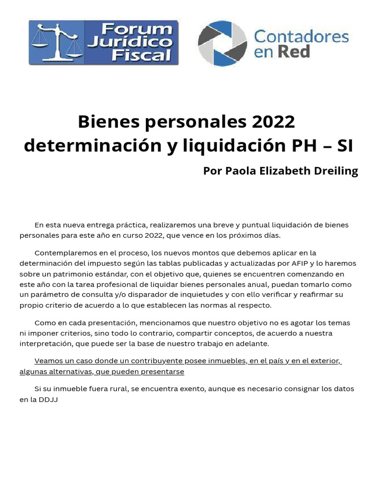 Bienes Personales 2022 Determinacion y Liquidacion PH - SI Ok | PDF | Impuestos | Moneda