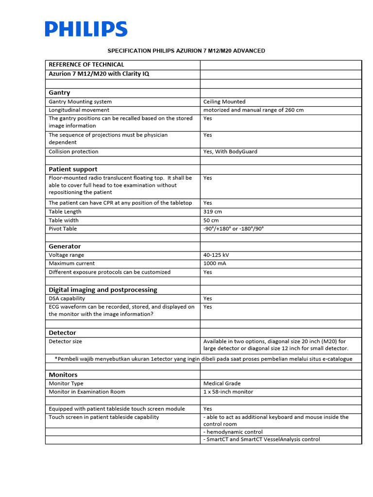 Spesifikasi Philips AZURION 7 M12-M20 ADVANCED | PDF | Angiography ...