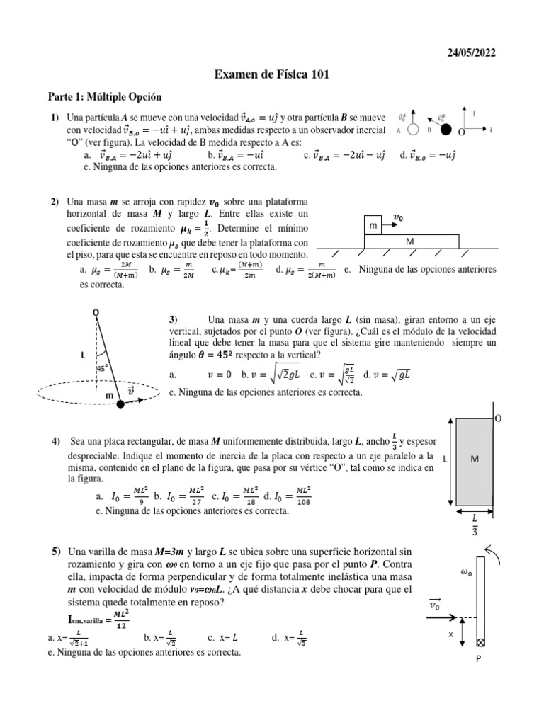 Resol Examen F101 24-05-2022 | PDF | Masa | Velocidad