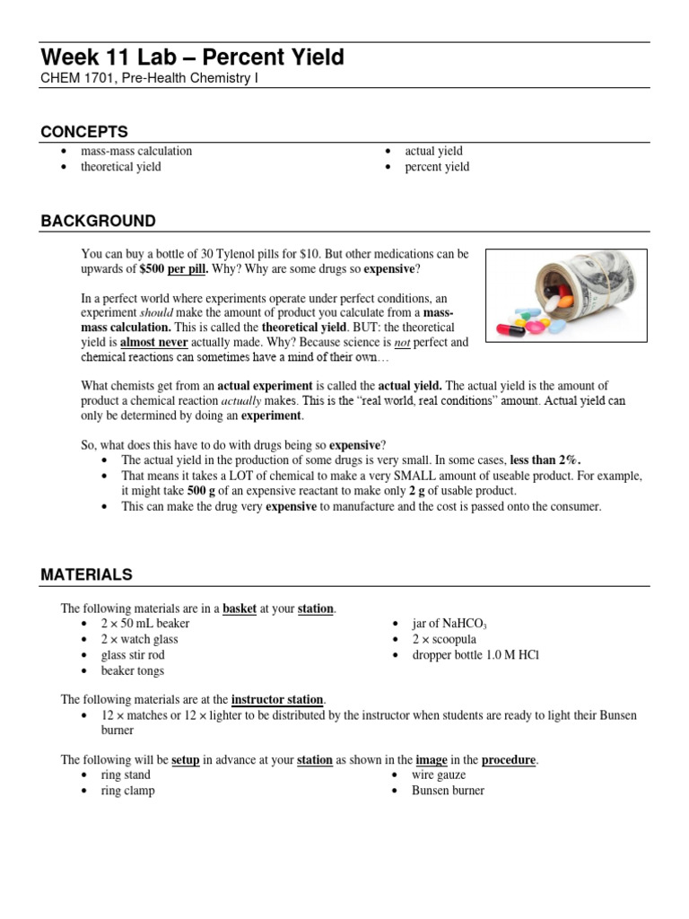 Week 11 Lab: Percent Yield Analysis | PDF | Sodium Chloride | Sodium ...