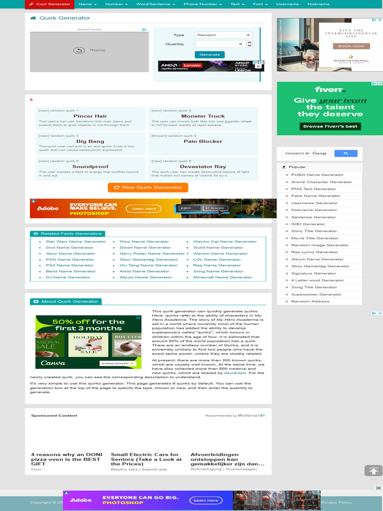 Quirk Generator Cool Generator List | PDF