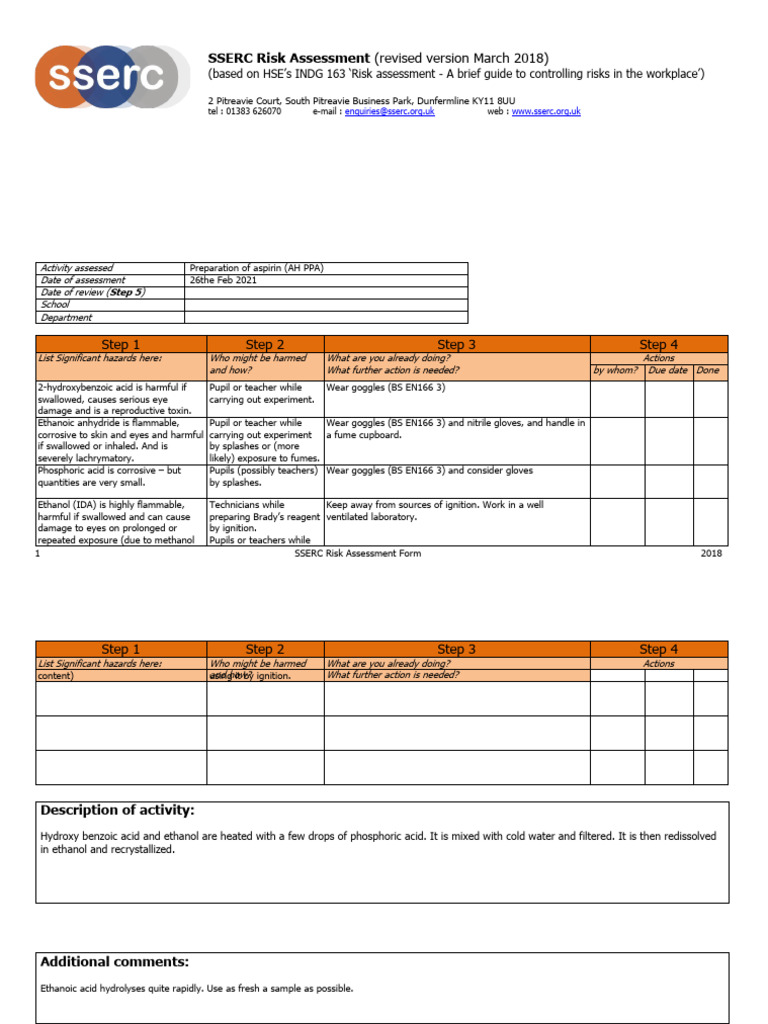 Preparation of Aspirin AH PPA Risk Assessment | PDF | Chemical ...