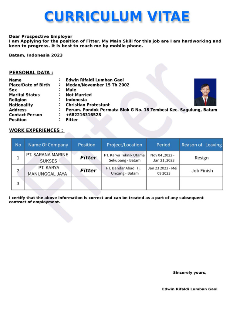 Cv Edwin Lumban Gaol | PDF