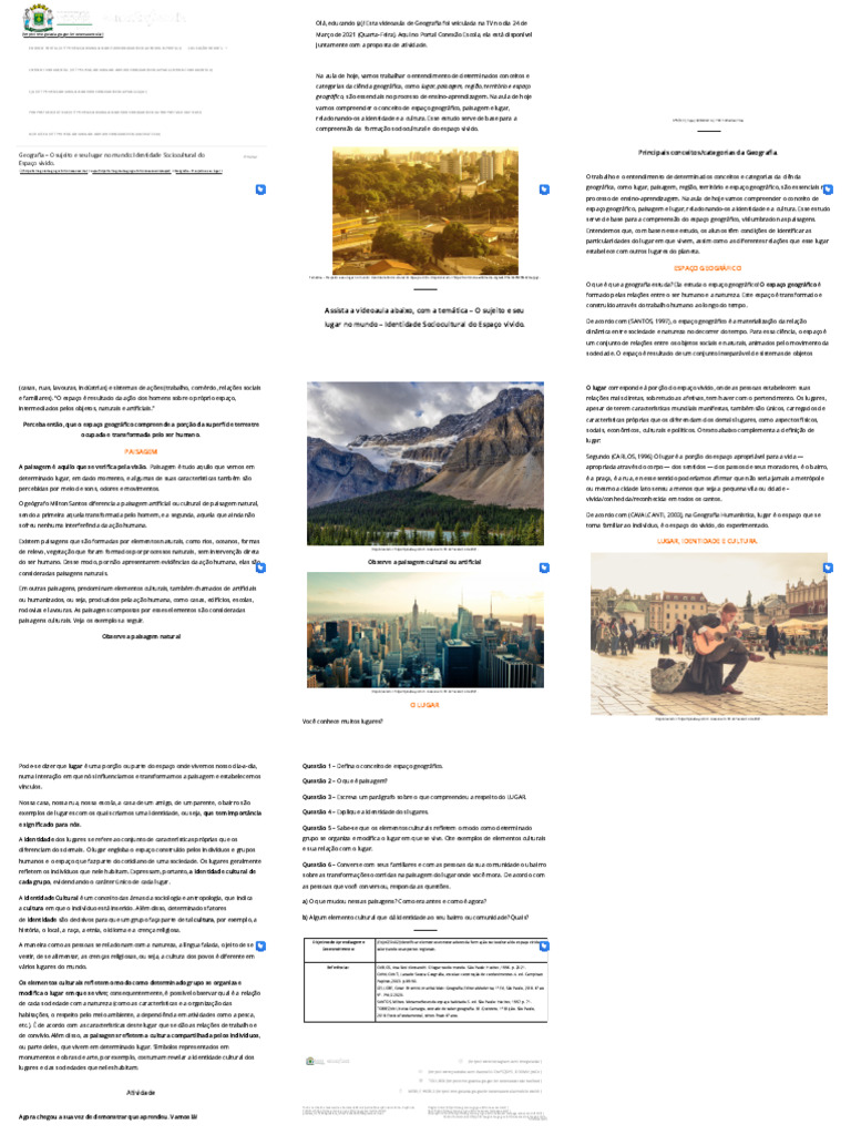 Geografia - O Sujeito e Seu Lugar No Mundo - Identidade Sociocultural ...