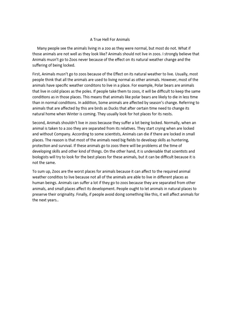Essay About Animals and Zoo | PDF